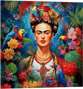 Posterlounge Frida Kahlo vintage floral portrait Acrylglasbild von Mark Ashkenazi 50 x 50 cm Bunt Wandbilder Wanddeko