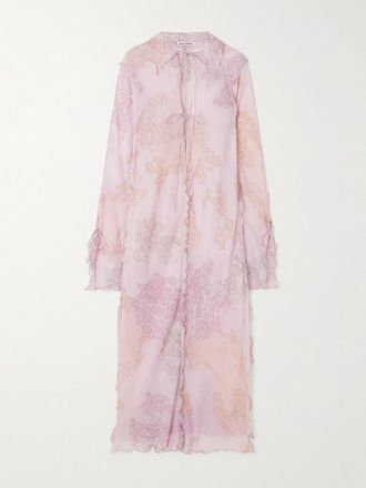 Acne Studios Maxikleid Aus Bedrucktem Chiffon Aus Einer Baumwoll-seidenmischung Mit Volants - Pink