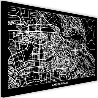 Feeby Leinwandbilder Amsterdam Bilder Kunstdruck Stadtplan Karte Schwarz 60x40 cm
