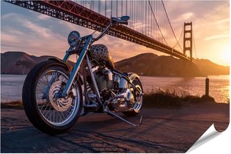 Islandburner XXL Bild Poster Motorrad bei Sonnenuntergang vor Brücke für Wohnzimmer Motorradliebhaber Motorradwerkstatt Premium Bilder Fotodruck