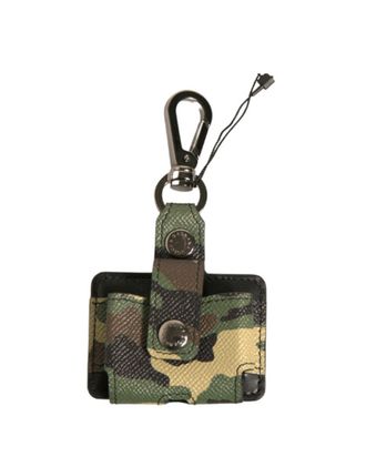 Dolce & Gabbana Mens Multicolor Camouflage Leather Metal Airpods Case Accessory