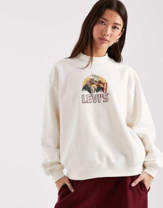Levi's Collins - Sweatshirt in Ecru mit Stehkragen und Western-Motiv-Weiß