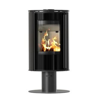 Kratki Kaminofen aus Stahl mit Sockel Erik 5,5 kW &Oslash; 150 mm - Freistehender Holzofen, effizient & umweltfreundlich, Clean-Glass-System und Termotec - ECODESIG