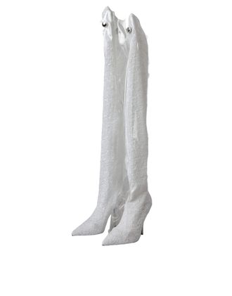 Dolce & Gabbana Womens Sequin Embellished Stiletto Boot White Polyester