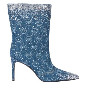 Philipp Plein Denim Low Boots Monogram Strass 9 - - Shoes - Damen - Blau - 38 EU
