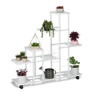 Relaxdays &Eacute;tag&egrave;re &agrave; Plantes, avec roulettes, 9 emplacements, H x L x P : 91,5 x 93 x 26 cm, pour int&eacute;rieur, Blanche
