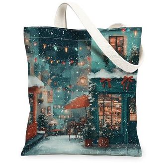 Generic Sac fourre-tout en toile avec motif de vacances festives, sac &agrave; provisions r&eacute;utilisable, vintage l&eacute;ger et lavable avec bandouli&egrave;re, Multicolore, 13x15