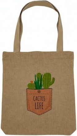 Fabulous Sac Shopping Tote Bag Aspect Lin - Cactus Life Poche Surprise Illustration Dessin - Sac de Courses Toile Epaisse 360g Beige Naturel Cabas Port&eacute; Epaule