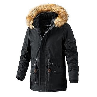 Generic Manteau Long Homme,Mens Anoraks - Veste Cargo pour hommes manteau dhiver doubl&eacute; polaire coton avec capuche amovible design robuste et chaleur optimale