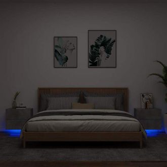 vidaXL Tables de chevet murales avec lumi&egrave;res led 2 pcs gris b&eacute;ton