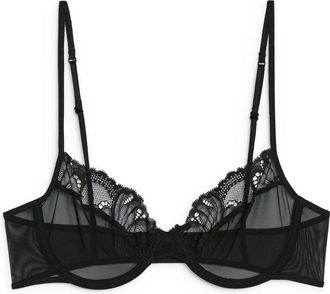 Arket Mesh-BH Mit Spitzendetail -Schwarz