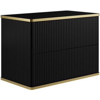 Vente-Unique Vente-Unique - Meuble sous vasque suspendu noir 80 cm - Finition stri&eacute;e avec liser&eacute; dor&eacute; - 2 tiroirs push to open - &Eacute;co-responsable, fabriqu&eacute; en