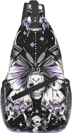 Generic Sac &agrave; bandouli&egrave;re violet avec motif t&ecirc;te de mort et papillon hippie pour homme