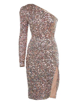 Bronx and Banco robe courte &agrave; design asym&eacute;trique &agrave; une &eacute;paule brod&eacute;e de sequins - Tons neutres