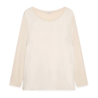 Fiorella Rubino Lang&auml;rmeliges T-Shirt aus zwei Materialien - - Tops - Damen - Beige - XL