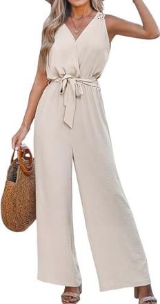 Cupshe Combinaison pour femme col en V sans manches en crochet dos large ceinture dété élégante, beige, S