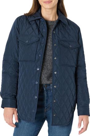 Amazon Essentials Damen Lange Relaxed-Fit-Steppjacke mit Druckkn&ouml;pfen, Marineblau, XXL