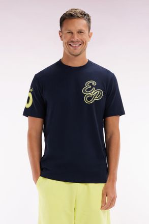 Eden Park T-shirt Ep En Coton Marine Broderies Jaunes Coupe D&eacute;contract&eacute;e