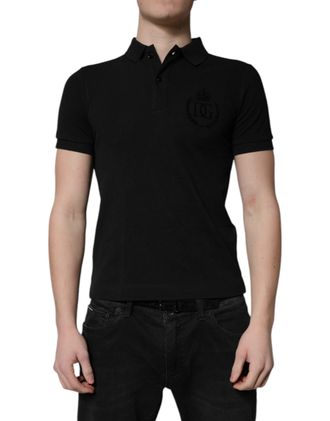 Dolce & Gabbana Mens Logo-Embroidered Cotton Polo Black