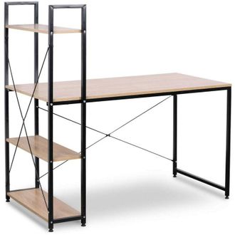 Woltu Schreibtisch Computertisch B&uuml;rom&ouml;bel PC Tisch B&uuml;rotisch Arbeitstisch aus Holz und Stahl, mit Ablage, ca. 120x64x120 cm, Heller Eiche+schwarz