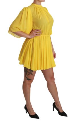 Dolce & Gabbana Womens Yellow Pleated A-Line Mini Silk Dress
