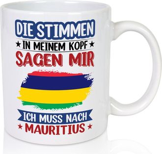 Generic Mauritius | Urlaub | Stimmen in meinem Kopf | Traumland - Tasse Weiss - Kaffeetasse/Geschenk/Familie