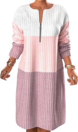 ORANDESIGNE Pull Robe Femme Hiver Chaud Chic et Elegant Mi Longue Coupe Droite Sweat en Patchwork Couleur Robe Genoux Ample Fluide Pullover Manche Longue Sweatshi
