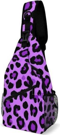 Generic Sacoche Port&eacute; &eacute;paule Imprim&eacute; l&eacute;opard gu&eacute;pard violet Multifonction Sac De Poitrine Mode Crossbody Bag pour Camping Voyage &eacute;cole