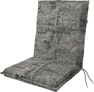 Doppler Niederlehner-Auflage Spot 100x48x5 cm - Weiches Gartenstuhl-Polster mit Schriftzug-Design Love in Grau | Komfortable Sitzauflage mit Bindebändern für 