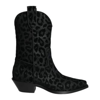 Dolce & Gabbana Leopardenmuster Cowboy Stiefel mit Ledersohle - - Shoes - Damen - Schwarzk - 38 EU