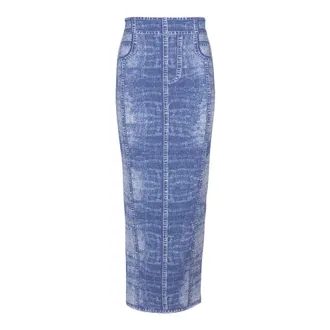 Balmain Femme, Jupes, Bleu, Taille: 42 FR Jupe midi en maille jacquard avec trompe-loeil Denim