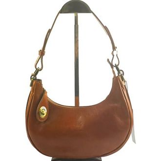 modamoda.de T266 Sac en cuir vintage en forme de croissant de lune pour femme, fabriqué à la main en Italie, Modèle A - Cognac, S/M