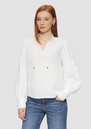 QS by s.Oliver Langarmbluse Bluse Leichte Baumwollbluse mit Stickerei am &Auml;rmel