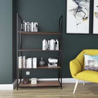 Hanah Home Modern Industrial Bookshelf, Walnut & Black, 94 x 33 x 150 cm | 100% Melamine Coated Particle Board, 18 mm Thick, Sturdy Metal Frame | Stylish Storage