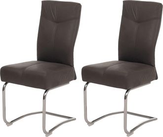 Mendler 2er-Set Esszimmerstuhl HWC-G56, K&uuml;chenstuhl Freischwinger Stuhl, Textil Wildleder-Optik - grau