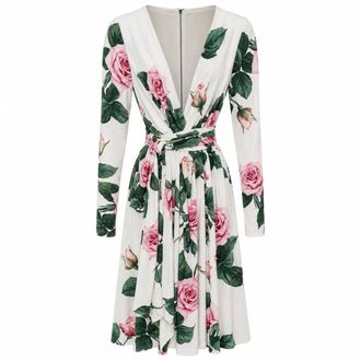 Dolce & Gabbana Robe portefeuille &agrave; imprim&eacute; floral - Femme - Robes - Blanc - Taille: 42 FR