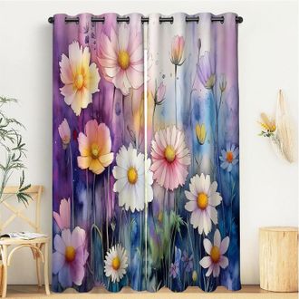 Generic Aquarell-Gänseblümchen Vorhang Blickdicht H215Xb110 cm 2Er Setblau-Lila Psychedelischer Farbverlauf Thermovorhang Verdunkelung Mit Ösen Gardinen Für W