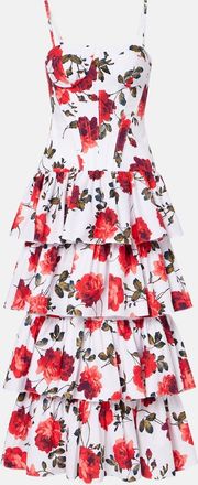 Carolina Herrera Robe corset en coton m&eacute;lang&eacute; &agrave; motif floral et volants superpos&eacute;s