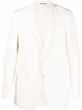 Canali blazer boutonn&eacute; en lin et soie m&eacute;lang&eacute;s - Blanc