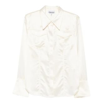 Ganni Hemdbluse mit Satin-Finish und Pattentaschen - - Blouses & Shirts - Damen - Wei&szlig; - XL