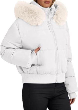Generic Vestes pour femmes 2026 en faux duvet avec grande capuche, veste dhiver taille courte, v&ecirc;tements dext&eacute;rieur pour temps froid, manteau matelass&eacute; chaud,