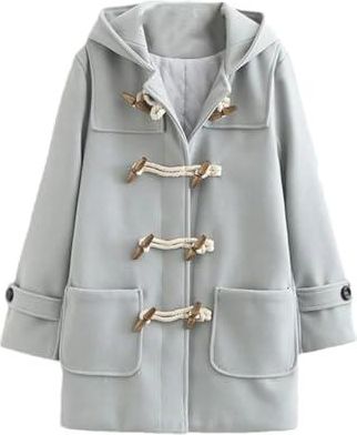 Generic Veste dhiver chaude &agrave; capuche pour femme - Double boutonnage - Avec boutons &eacute;vas&eacute;s - Manteau long &agrave; capuche, gris, S