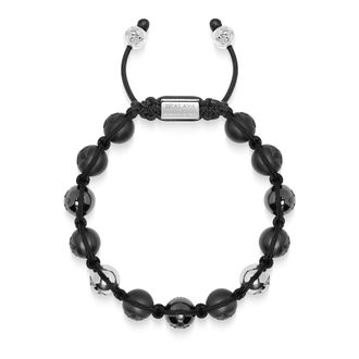 Nialaya Homme, Accessoires, Gris, Taille: M Mens Beaded Bracelet with Matte Black, Glossy Black Ceramic & Silver Beads