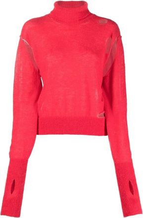 Maison Margiela Femme, Pulls, Rouge, Taille: 40 FR Pull &agrave; Col Montant Effet Us&eacute;