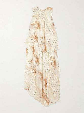 Ulla Johnson Robe Asymétrique En Soie Mélangée Imprimée À Superposition Caprice - Crème