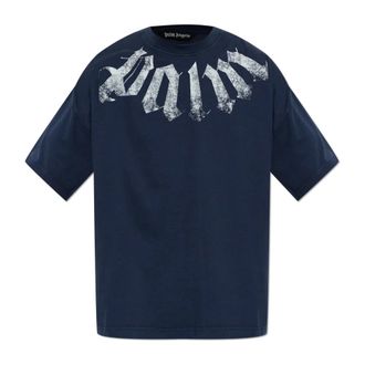 Palm Angels Logo T-Shirt - - Tops - Herren - Blau - XS
