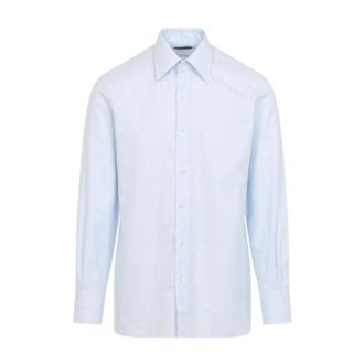 Tom Ford Homme, Chemises, Bleu, Taille: 2XL Checked Cotton Shirt