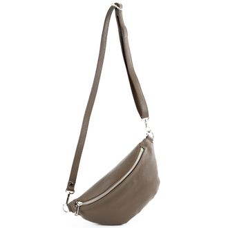modamoda.de T211 Damen Leder Bauchtasche Brusttasche H&uuml;fttasche handmade in Italy, Farbe:Dunkeltaupe