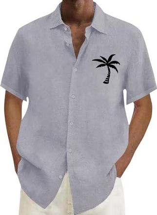 Generic Chemise d&eacute;t&eacute; &agrave; manches courtes pour homme - Coupe droite - En lin - Perm&eacute;able &agrave; lair - Pour les vacances - Chemise de plage avec boutonni&egrave;re - Pour l&eacute;