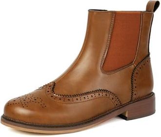 Generic Bottines confortables &agrave; bout rond &agrave; talons bas avec fermeture &eacute;clair lat&eacute;rale Vinatge classique perfor&eacute; Brouge Chaussures, jaune, 38.5 EU